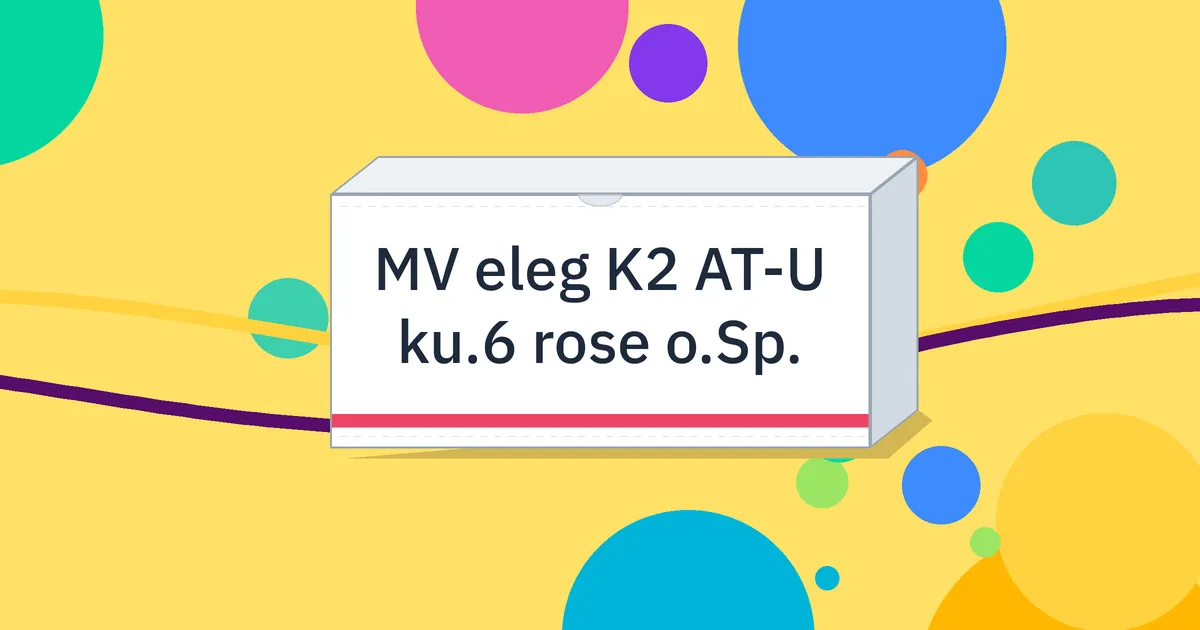 Symbolbild: Packung mit der Aufschrift MV eleg K2 AT-U ku.6 rose o.Sp. (PZN 15292327) – Verfügbarkeit und Bezug in Apotheken in Frankfurt am Main