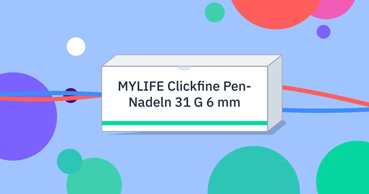 Symbolbild: Packung mit der Aufschrift MYLIFE Clickfine Pen-Nadeln 31 G 6 mm (PZN 11257699) – Verfügbarkeit und Bezug in Apotheken in Frankfurt am Main