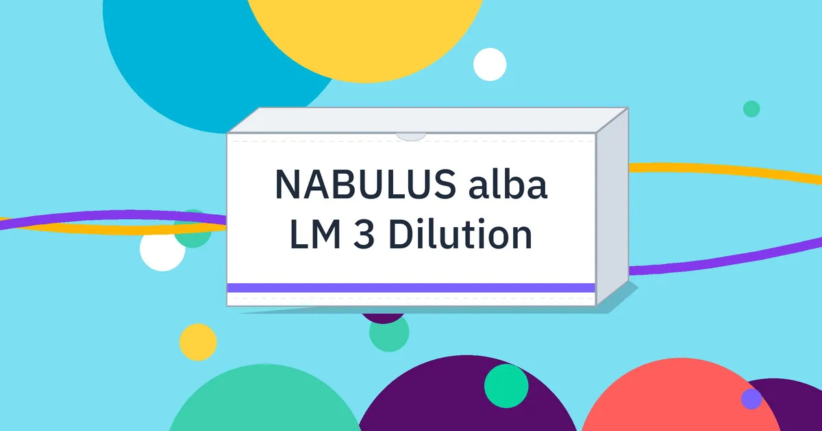 Symbolbild: Packung mit der Aufschrift NABULUS alba LM 3 Dilution (PZN 13615281) – Verfügbarkeit und Bezug in Apotheken in Frankfurt am Main