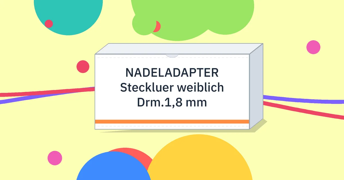 Symbolbild: Packung mit der Aufschrift NADELADAPTER Steckluer weiblich Drm.1,8 mm (PZN 00446598) – Verfügbarkeit und Bezug in Apotheken in Frankfurt am Main
