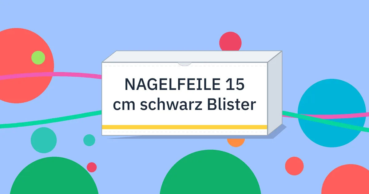 Symbolbild: Packung mit der Aufschrift NAGELFEILE 15 cm schwarz Blister (PZN 01586870) – Verfügbarkeit und Bezug in Apotheken in Frankfurt am Main