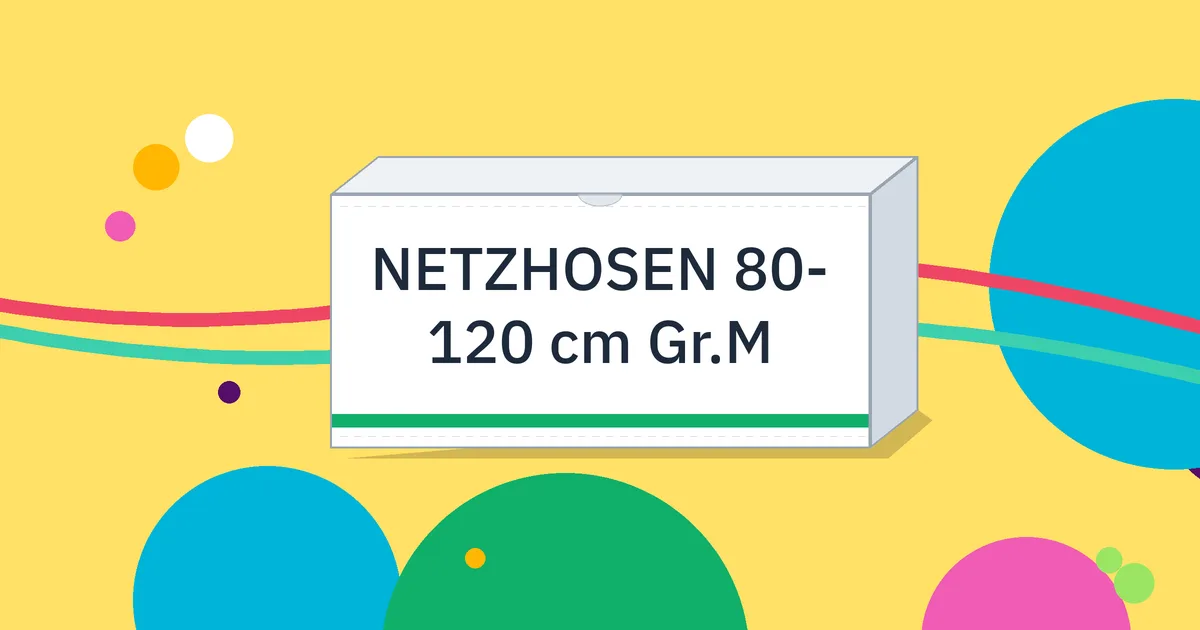 Symbolbild: Packung mit der Aufschrift NETZHOSEN 80-120 cm Gr.M (PZN 10831707) – Verfügbarkeit und Bezug in Apotheken in Frankfurt am Main