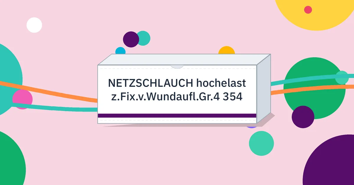Symbolbild: Packung mit der Aufschrift NETZSCHLAUCH hochelast z.Fix.v.Wundaufl.Gr.4 354 (PZN 04303743) – Verfügbarkeit und Bezug in Apotheken in Frankfurt am Main