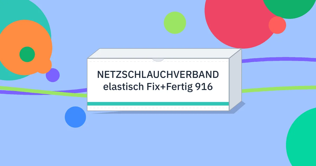 Symbolbild: Packung mit der Aufschrift NETZSCHLAUCHVERBAND elastisch Fix+Fertig 916 (PZN 02092489) – Verfügbarkeit und Bezug in Apotheken in Frankfurt am Main