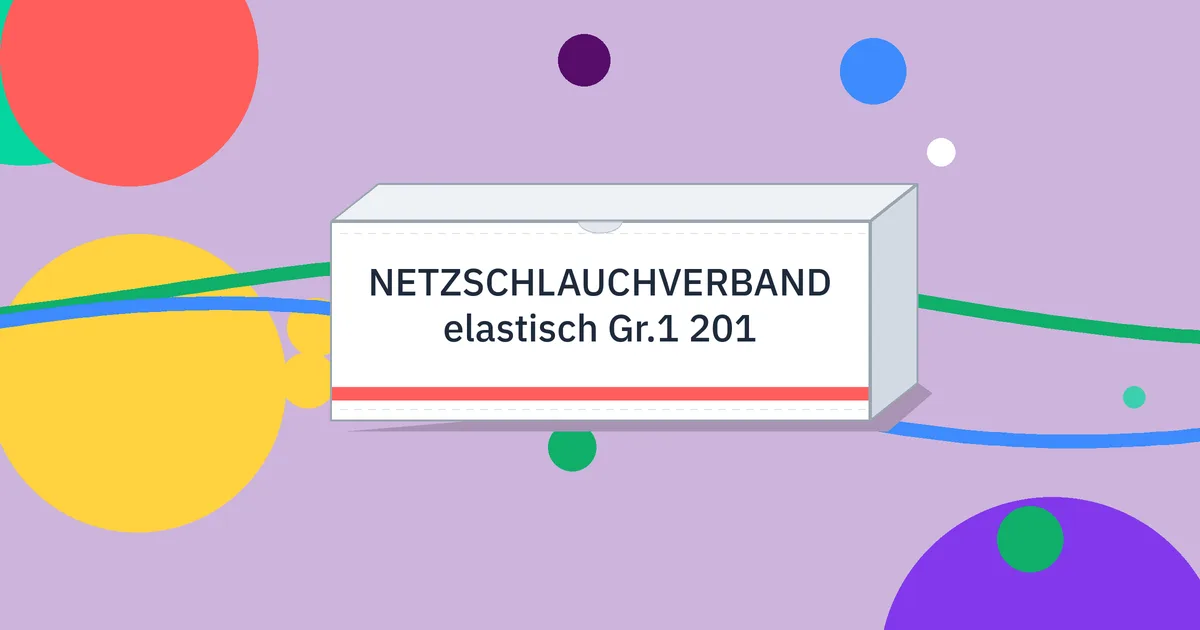 Symbolbild: Packung mit der Aufschrift NETZSCHLAUCHVERBAND elastisch Gr.1 201 (PZN 02092041) – Verfügbarkeit und Bezug in Apotheken in Frankfurt am Main