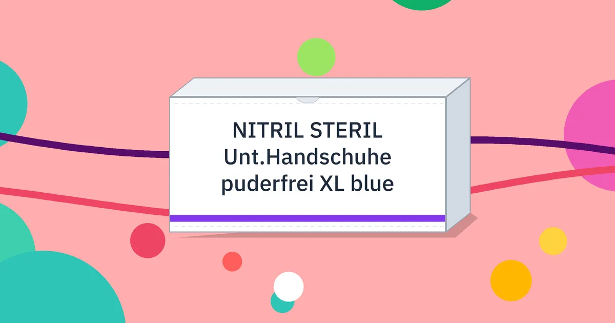 Symbolbild: Packung mit der Aufschrift NITRIL STERIL Unt.Handschuhe puderfrei XL blue (PZN 19444231) – Verfügbarkeit und Bezug in Apotheken in Frankfurt am Main