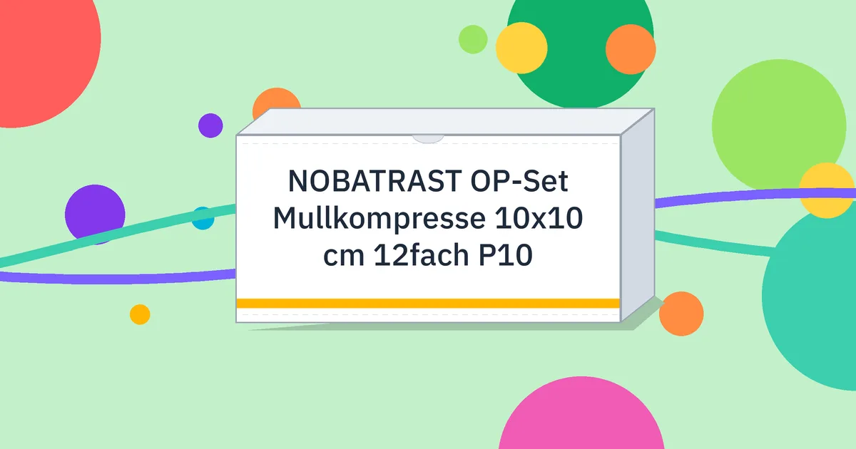 Symbolbild: Packung mit der Aufschrift NOBATRAST OP-Set Mullkompresse 10x10 cm 12fach P10 (PZN 18276062) – Verfügbarkeit und Bezug in Apotheken in Frankfurt am Main