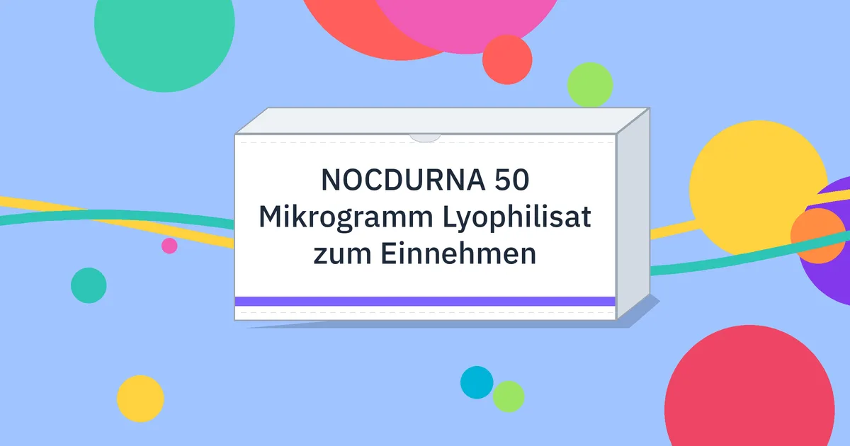 Symbolbild: Packung mit der Aufschrift NOCDURNA 50 Mikrogramm Lyophilisat zum Einnehmen (PZN 15374077) – Verfügbarkeit und Bezug in Apotheken in Frankfurt am Main