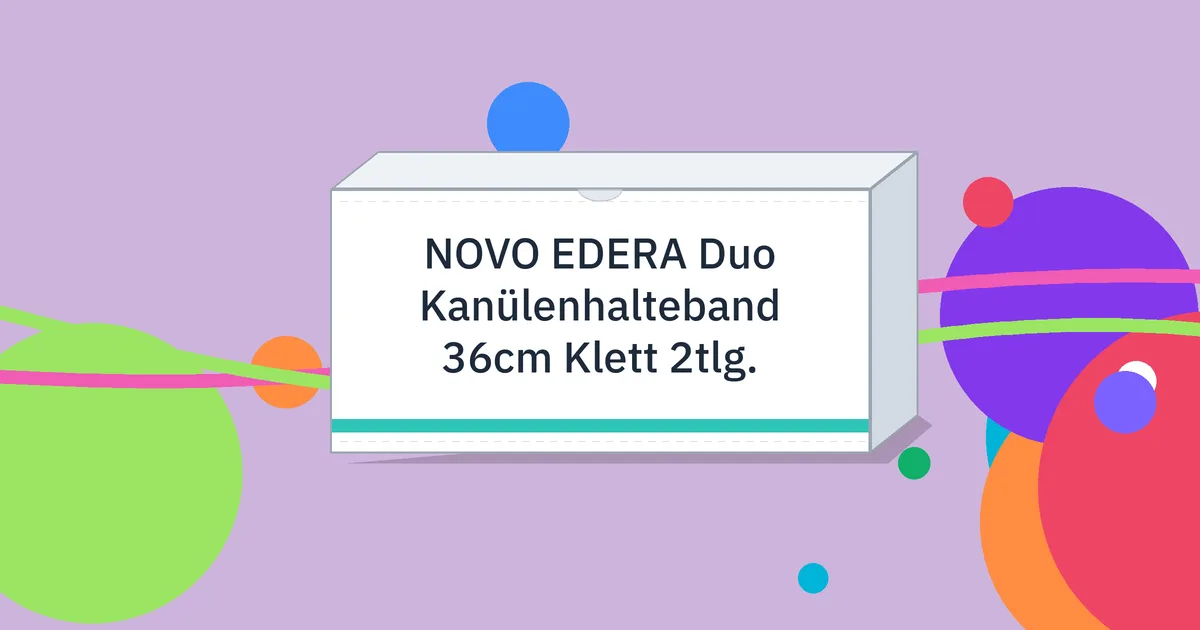 Symbolbild: Packung mit der Aufschrift NOVO EDERA Duo Kanülenhalteband 36cm Klett 2tlg. (PZN 18726387) – Verfügbarkeit und Bezug in Apotheken in Frankfurt am Main