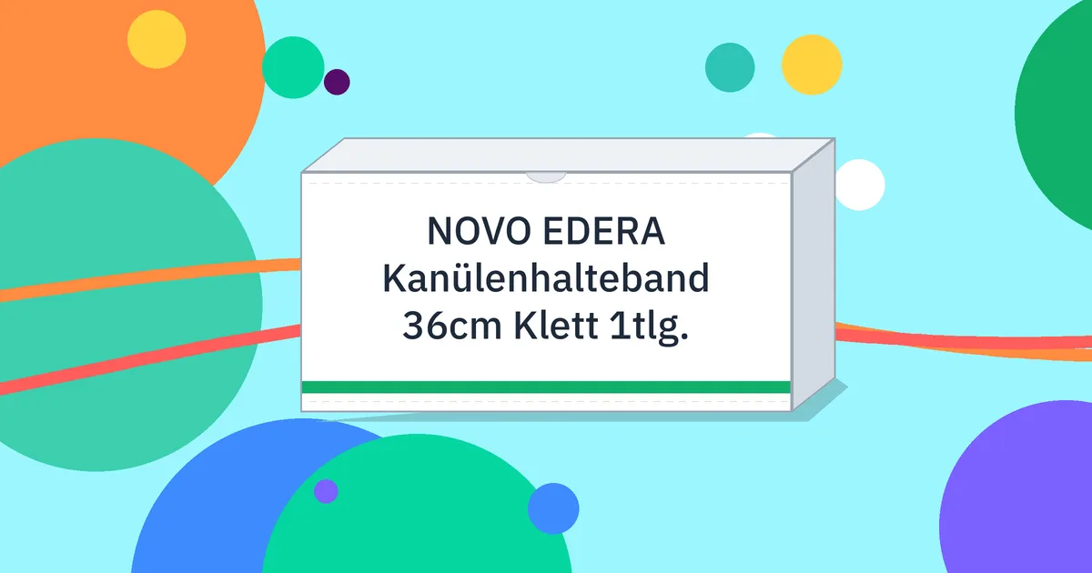 Symbolbild: Packung mit der Aufschrift NOVO EDERA Kanülenhalteband 36cm Klett 1tlg. (PZN 18726157) – Verfügbarkeit und Bezug in Apotheken in Frankfurt am Main