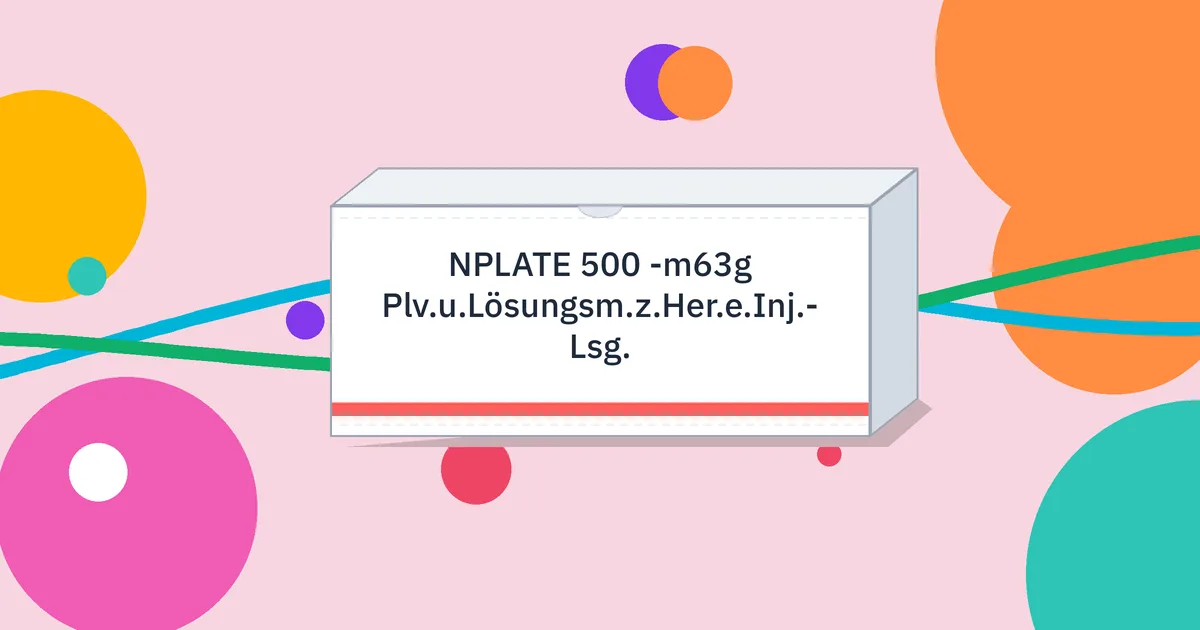 Symbolbild: Packung mit der Aufschrift NPLATE 500 -m63g Plv.u.Lösungsm.z.Her.e.Inj.-Lsg. (PZN 18664870) – Verfügbarkeit und Bezug in Apotheken in Frankfurt am Main