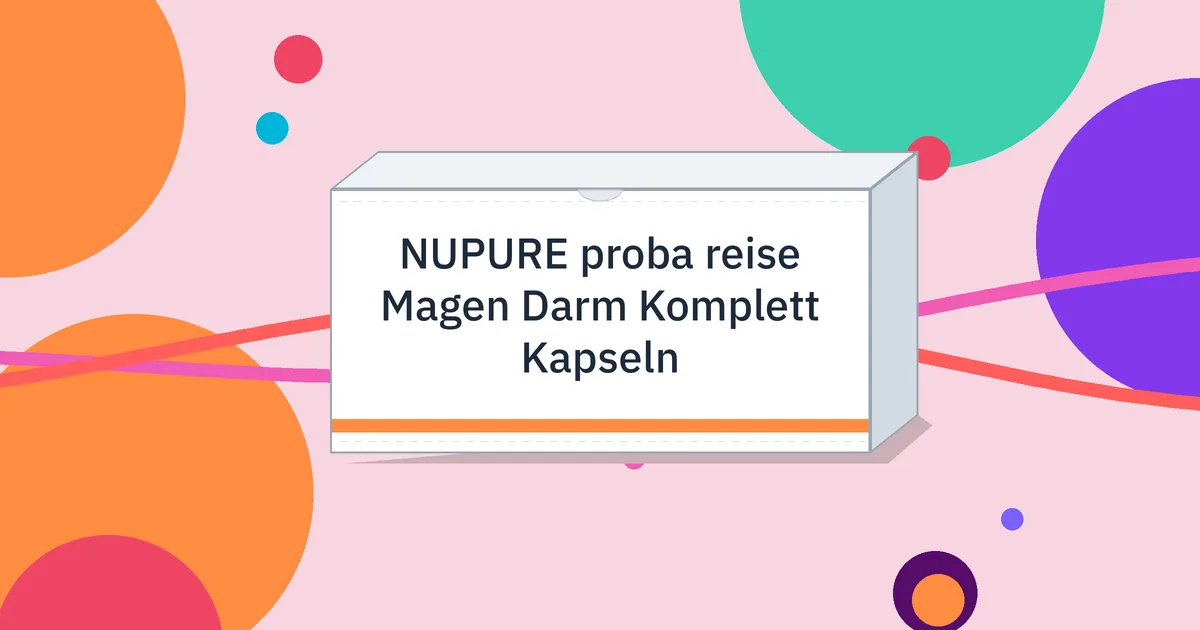 Symbolbild: Packung mit der Aufschrift NUPURE proba reise Magen Darm Komplett Kapseln (PZN 20411426) – Verfügbarkeit und Bezug in Apotheken in Frankfurt am Main