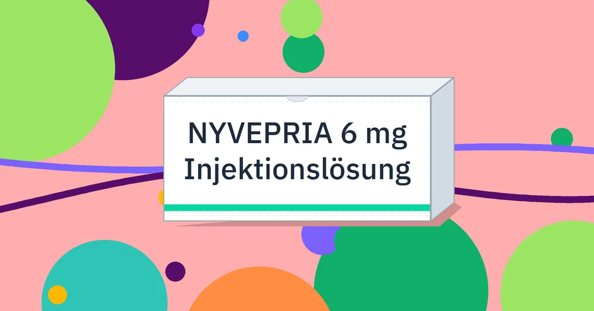 Symbolbild: Packung mit der Aufschrift NYVEPRIA 6 mg Injektionslösung (PZN 18413487) – Verfügbarkeit und Bezug in Apotheken in Frankfurt am Main