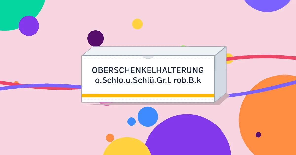 Symbolbild: Packung mit der Aufschrift OBERSCHENKELHALTERUNG o.Schlo.u.Schlü.Gr.L rob.B.k (PZN 14298411) – Verfügbarkeit und Bezug in Apotheken in Frankfurt am Main