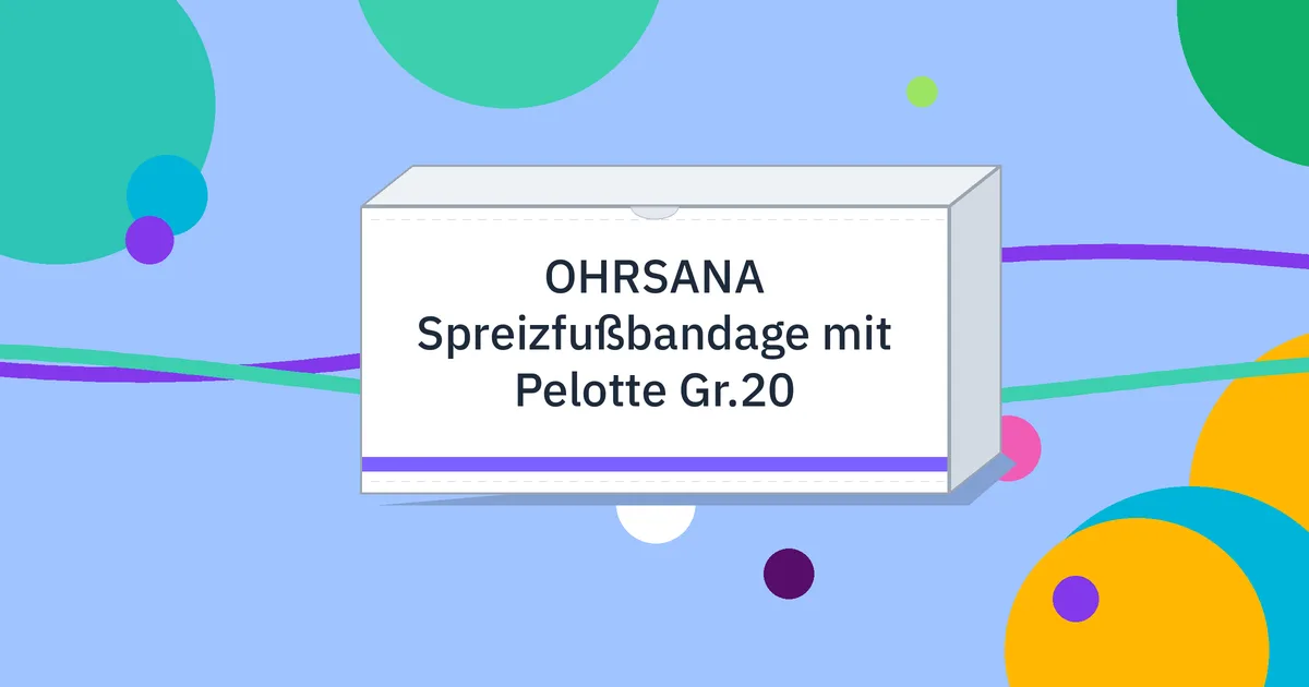 Symbolbild: Packung mit der Aufschrift OHRSANA Spreizfußbandage mit Pelotte Gr.20 (PZN 02670213) – Verfügbarkeit und Bezug in Apotheken in Frankfurt am Main
