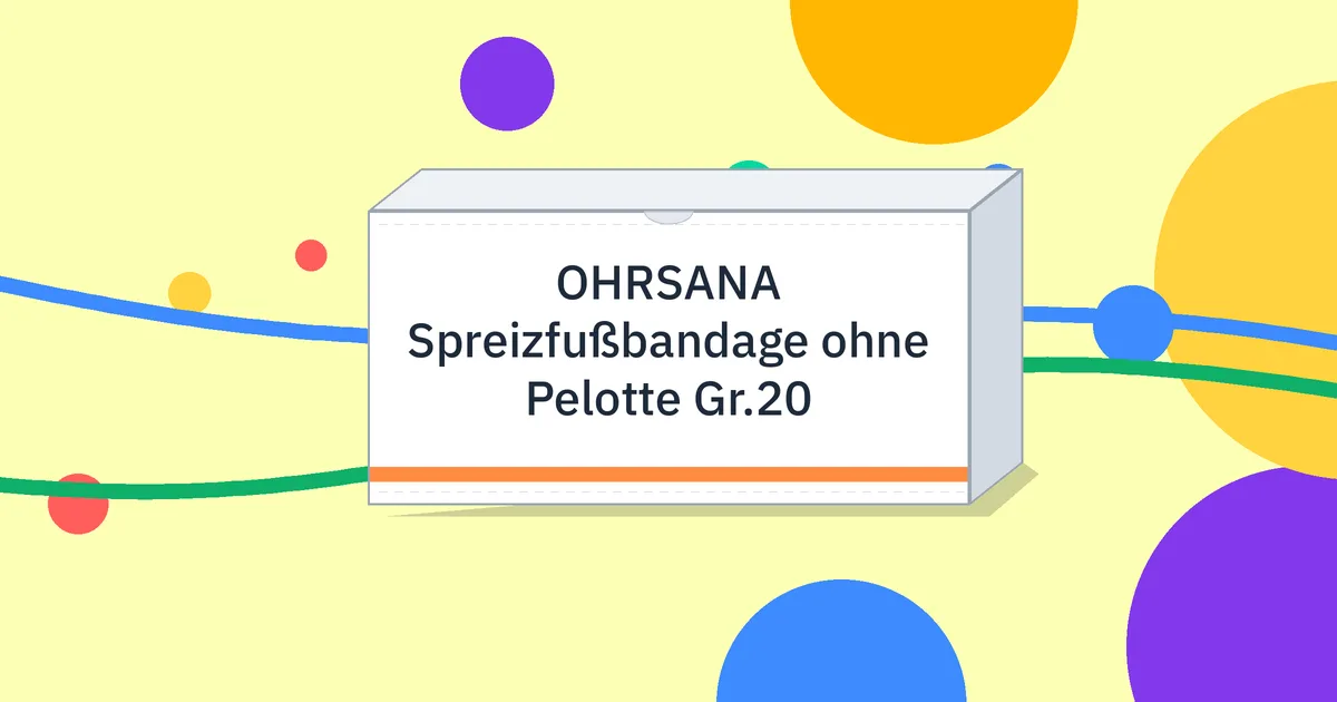 Symbolbild: Packung mit der Aufschrift OHRSANA Spreizfußbandage ohne Pelotte Gr.20 (PZN 02670354) – Verfügbarkeit und Bezug in Apotheken in Frankfurt am Main