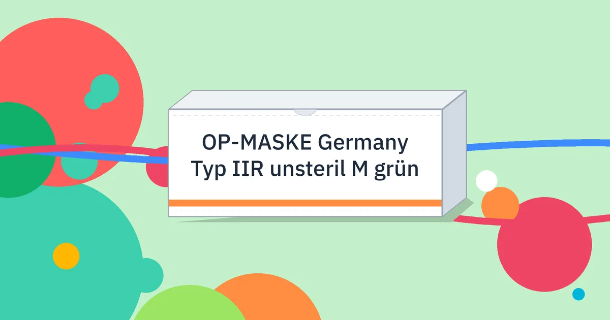 Symbolbild: Packung mit der Aufschrift OP-MASKE Germany Typ IIR unsteril M grün (PZN 16910075) – Verfügbarkeit und Bezug in Apotheken in Frankfurt am Main