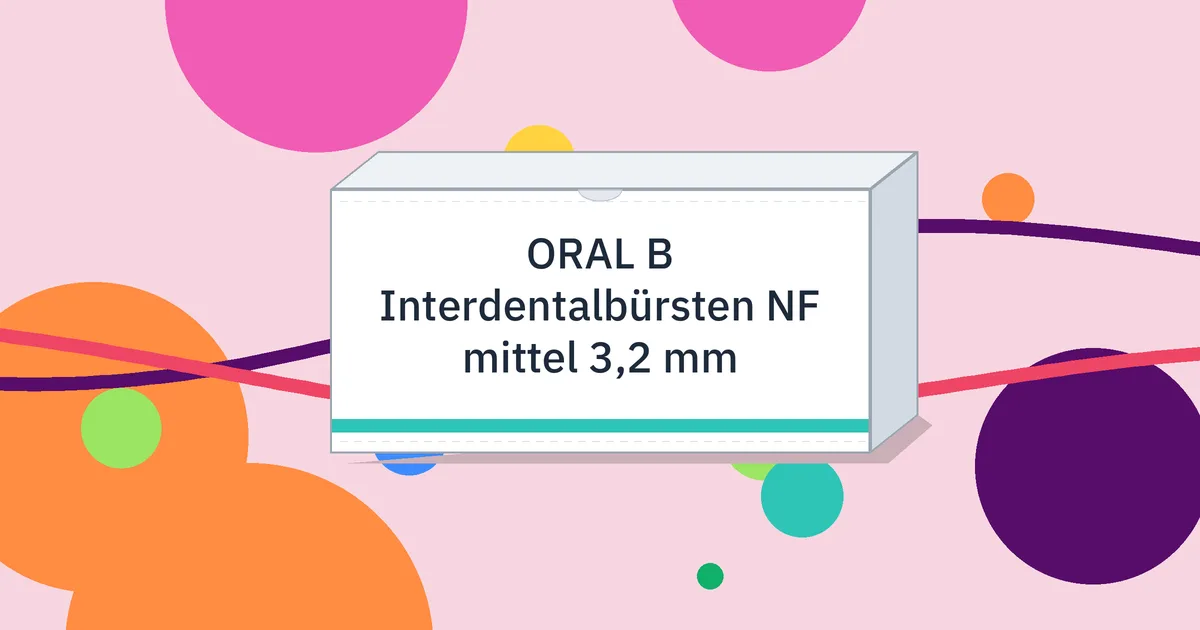 Symbolbild: Packung mit der Aufschrift ORAL B Interdentalbürsten NF mittel 3,2 mm (PZN 00745438) – Verfügbarkeit und Bezug in Apotheken in Frankfurt am Main