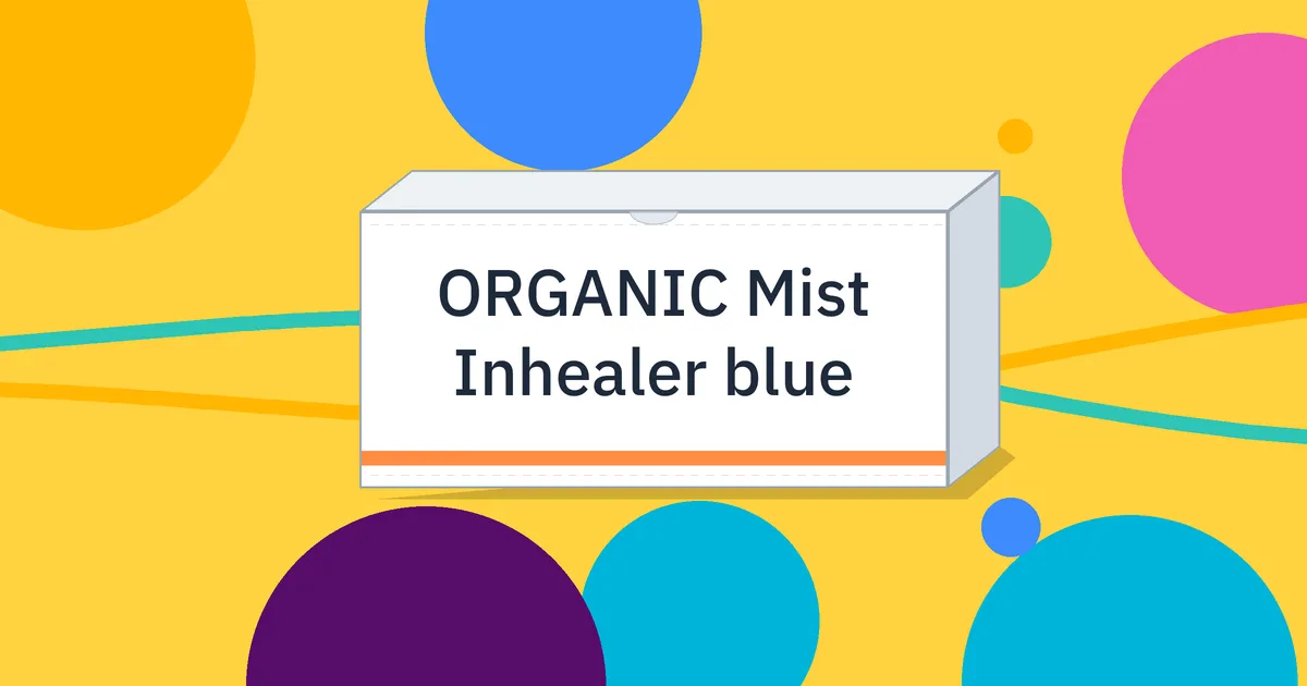 Symbolbild: Packung mit der Aufschrift ORGANIC Mist Inhealer blue (PZN 18907522) – Verfügbarkeit und Bezug in Apotheken in Frankfurt am Main
