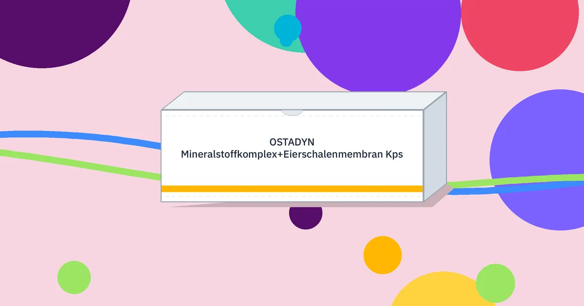 Symbolbild: Packung mit der Aufschrift OSTADYN Mineralstoffkomplex+Eierschalenmembran Kps (PZN 19627084) – Verfügbarkeit und Bezug in Apotheken in Frankfurt am Main