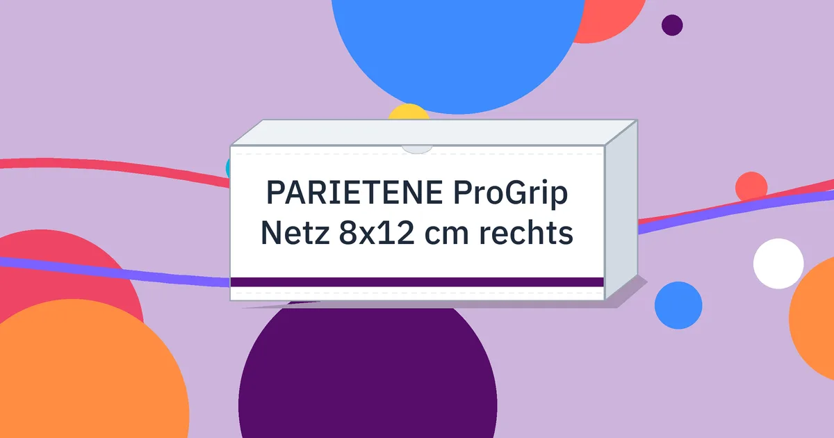 Symbolbild: Packung mit der Aufschrift PARIETENE ProGrip Netz 8x12 cm rechts (PZN 00208628) – Verfügbarkeit und Bezug in Apotheken in Frankfurt am Main