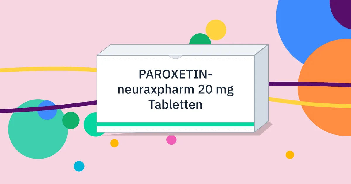 Symbolbild: Packung mit der Aufschrift PAROXETIN-neuraxpharm 20 mg Tabletten (PZN 07390814) – Verfügbarkeit und Bezug in Apotheken in Frankfurt am Main