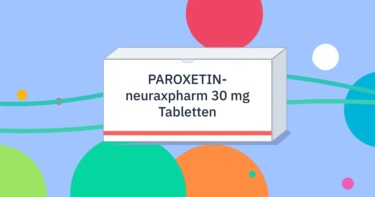 Symbolbild: Packung mit der Aufschrift PAROXETIN-neuraxpharm 30 mg Tabletten (PZN 00321862) – Verfügbarkeit und Bezug in Apotheken in Frankfurt am Main