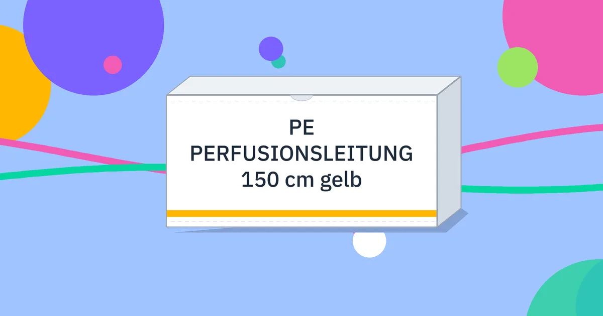 Symbolbild: Packung mit der Aufschrift PE PERFUSIONSLEITUNG 150 cm gelb (PZN 04500047) – Verfügbarkeit und Bezug in Apotheken in Frankfurt am Main