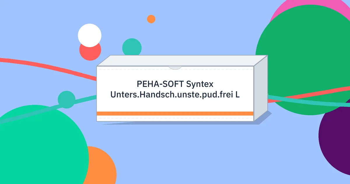 Symbolbild: Packung mit der Aufschrift PEHA-SOFT Syntex Unters.Handsch.unste.pud.frei L (PZN 03890201) – Verfügbarkeit und Bezug in Apotheken in Frankfurt am Main