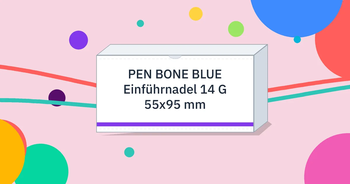Symbolbild: Packung mit der Aufschrift PEN BONE BLUE Einführnadel 14 G 55x95 mm (PZN 16919805) – Verfügbarkeit und Bezug in Apotheken in Frankfurt am Main