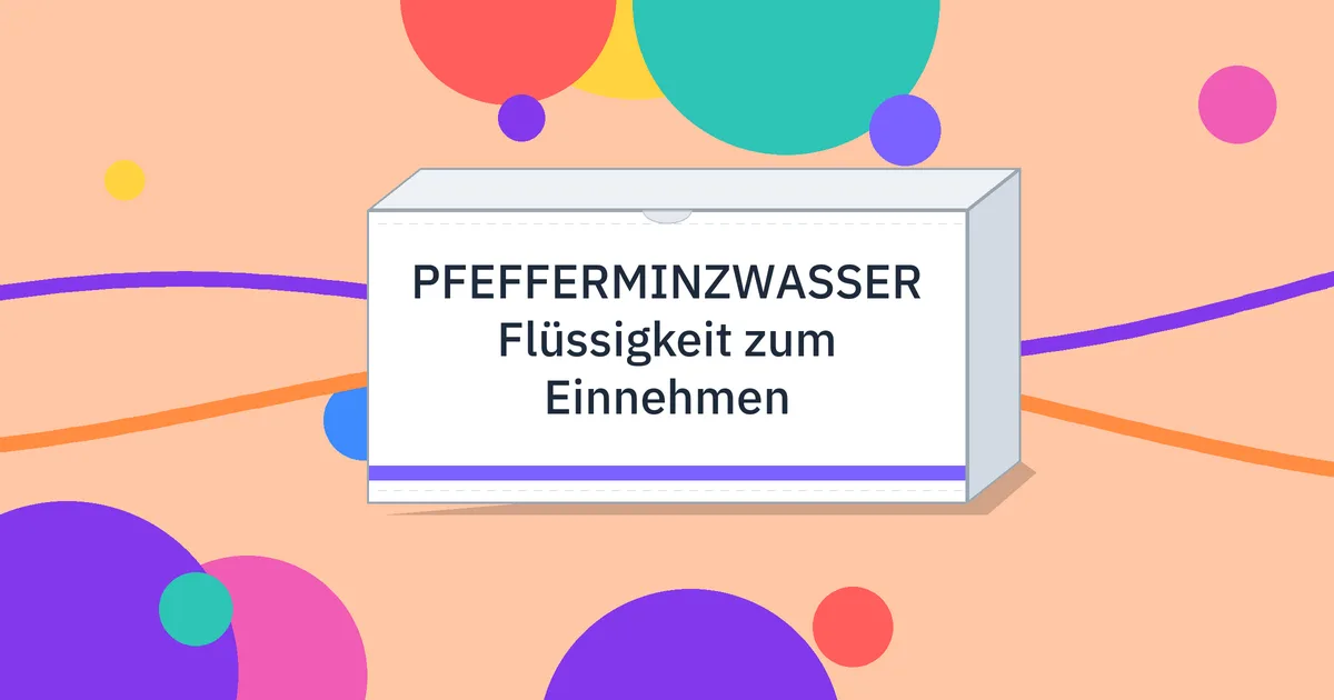 Symbolbild: Packung mit der Aufschrift PFEFFERMINZWASSER Flüssigkeit zum Einnehmen (PZN 15401495) – Verfügbarkeit und Bezug in Apotheken in Frankfurt am Main