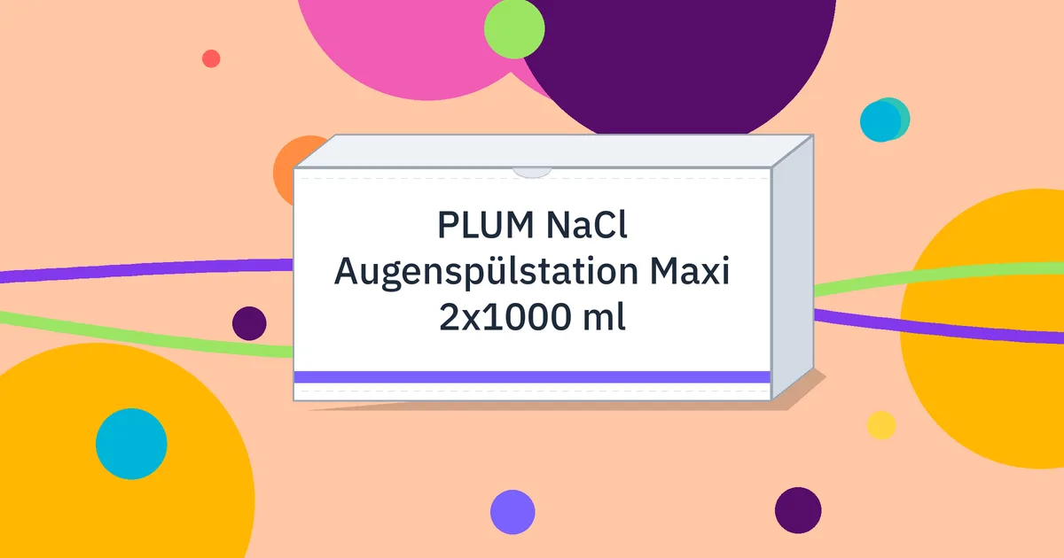 Symbolbild: Packung mit der Aufschrift PLUM NaCl Augenspülstation Maxi 2x1000 ml (PZN 03128893) – Verfügbarkeit und Bezug in Apotheken in Frankfurt am Main