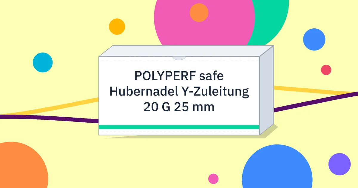 Symbolbild: Packung mit der Aufschrift POLYPERF safe Hubernadel Y-Zuleitung 20 G 25 mm (PZN 18114069) – Verfügbarkeit und Bezug in Apotheken in Frankfurt am Main