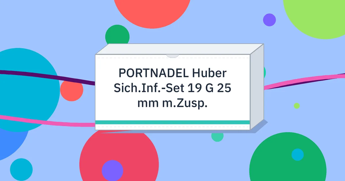 Symbolbild: Packung mit der Aufschrift PORTNADEL Huber Sich.Inf.-Set 19 G 25 mm m.Zusp. (PZN 16037241) – Verfügbarkeit und Bezug in Apotheken in Frankfurt am Main