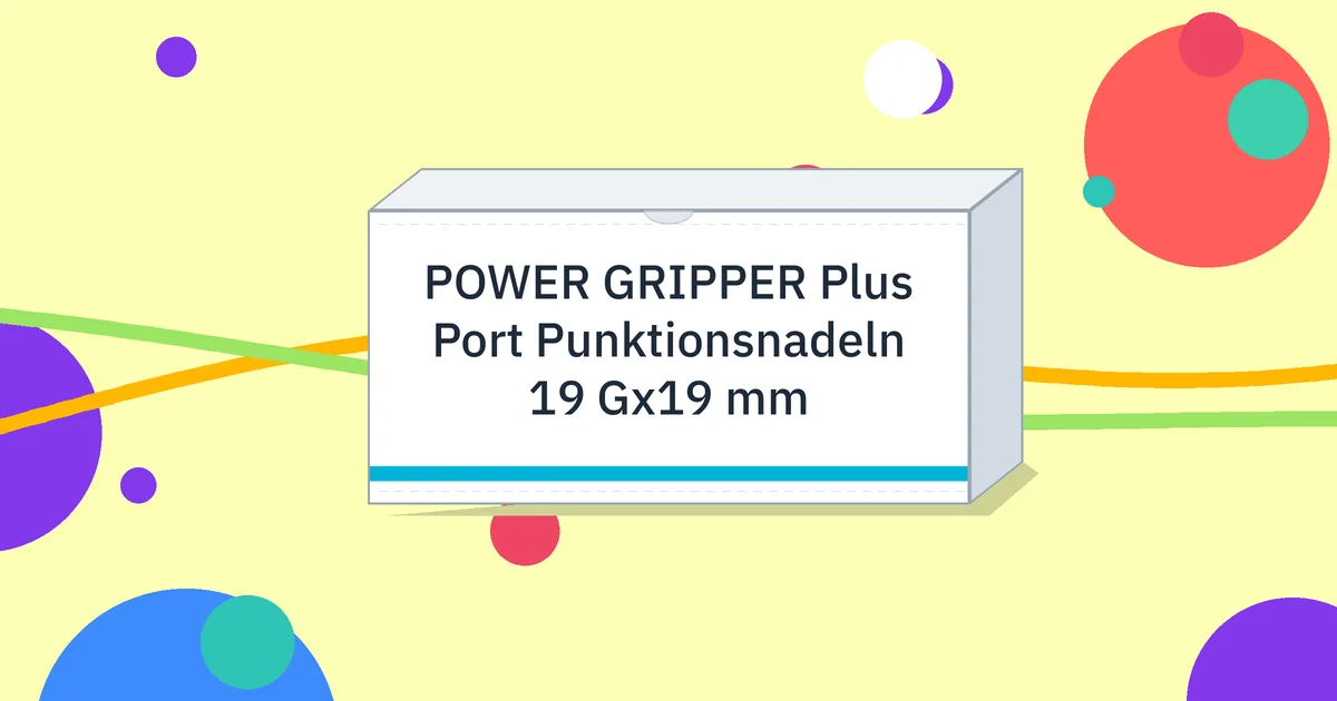 Symbolbild: Packung mit der Aufschrift POWER GRIPPER Plus Port Punktionsnadeln 19 Gx19 mm (PZN 09007469) – Verfügbarkeit und Bezug in Apotheken in Frankfurt am Main