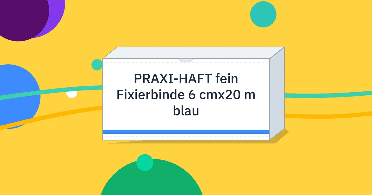 Symbolbild: Packung mit der Aufschrift PRAXI-HAFT fein Fixierbinde 6 cmx20 m blau (PZN 12826030) – Verfügbarkeit und Bezug in Apotheken in Frankfurt am Main