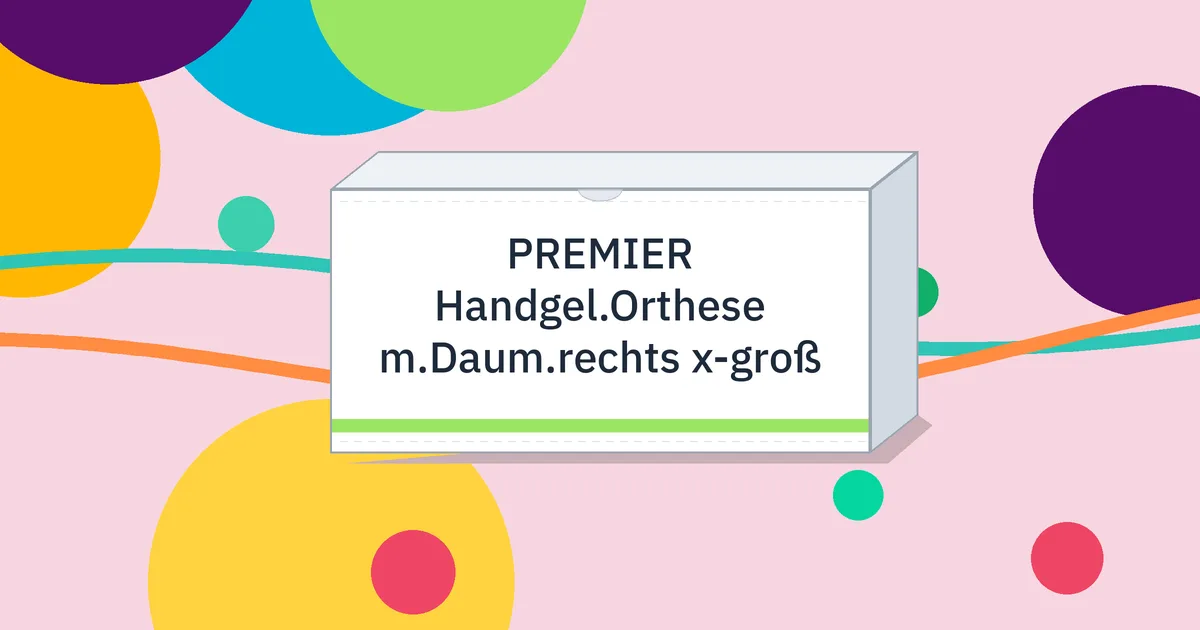 Symbolbild: Packung mit der Aufschrift PREMIER Handgel.Orthese m.Daum.rechts x-groß (PZN 06643791) – Verfügbarkeit und Bezug in Apotheken in Frankfurt am Main