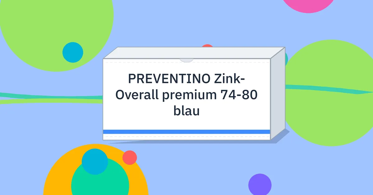 Symbolbild: Packung mit der Aufschrift PREVENTINO Zink-Overall premium 74-80 blau (PZN 12446439) – Verfügbarkeit und Bezug in Apotheken in Frankfurt am Main