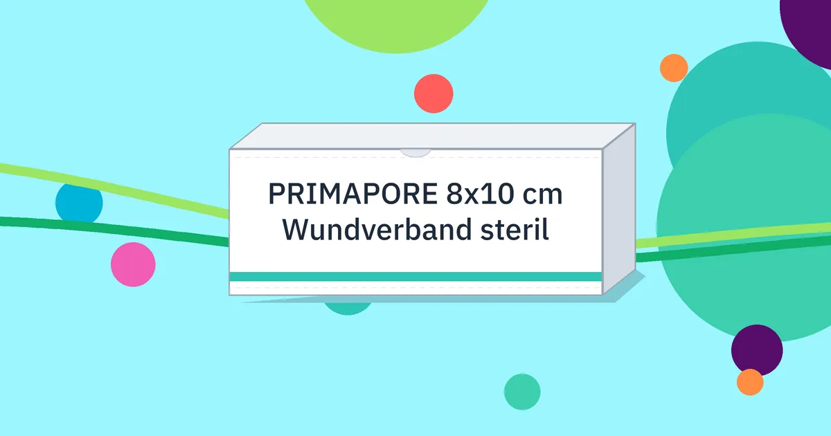 Symbolbild: Packung mit der Aufschrift PRIMAPORE 8x10 cm Wundverband steril (PZN 13422429) – Verfügbarkeit und Bezug in Apotheken in Frankfurt am Main