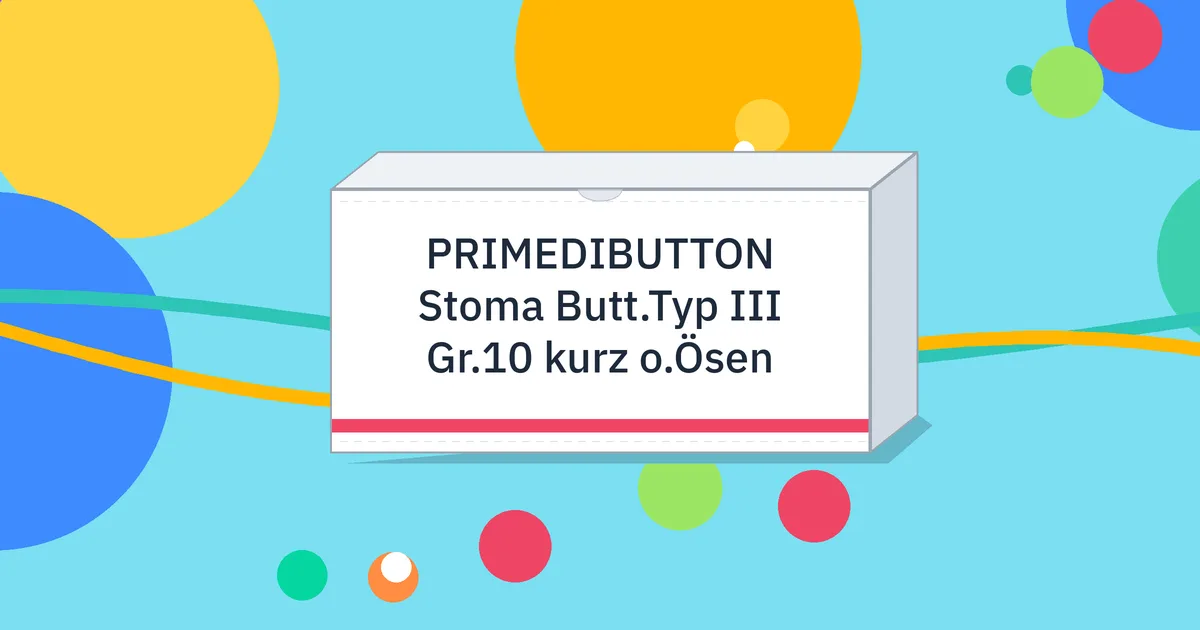 Symbolbild: Packung mit der Aufschrift PRIMEDIBUTTON Stoma Butt.Typ III Gr.10 kurz o.Ösen (PZN 10791681) – Verfügbarkeit und Bezug in Apotheken in Frankfurt am Main