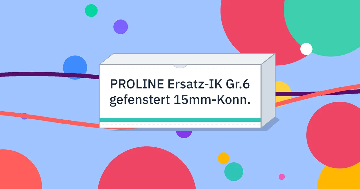 Symbolbild: Packung mit der Aufschrift PROLINE Ersatz-IK Gr.6 gefenstert 15mm-Konn. (PZN 16224150) – Verfügbarkeit und Bezug in Apotheken in Frankfurt am Main