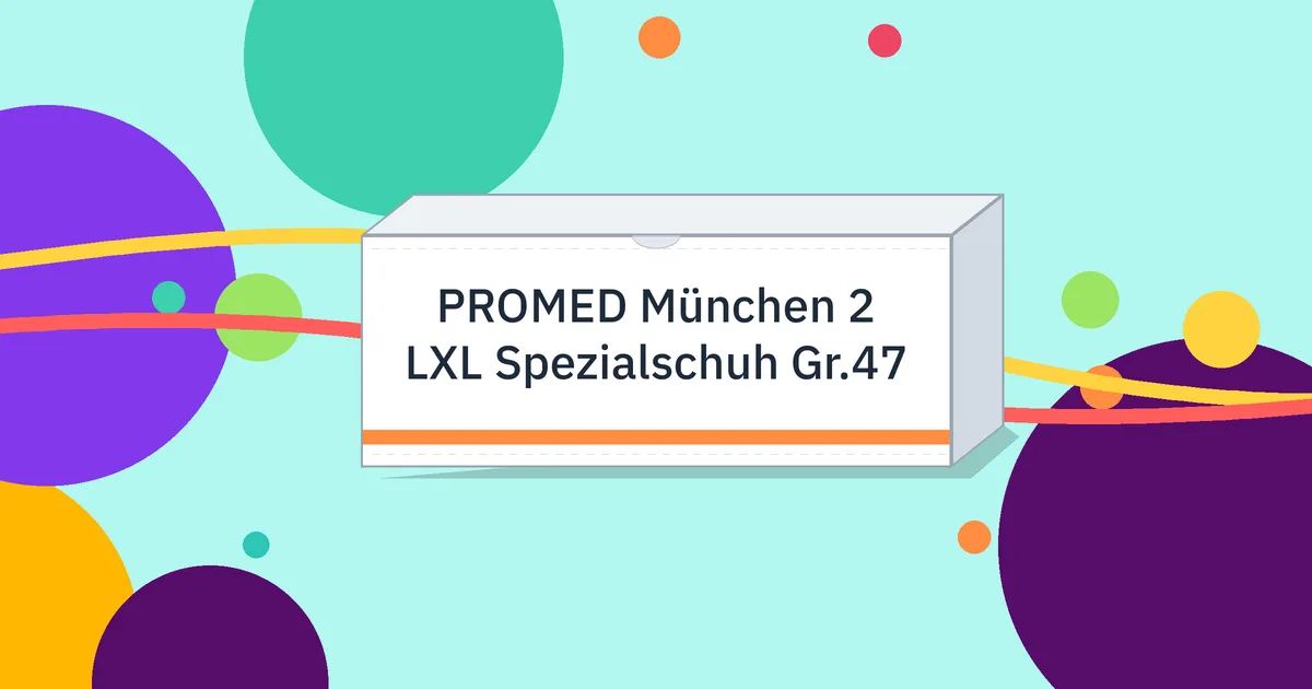Symbolbild: Packung mit der Aufschrift PROMED München 2 LXL Spezialschuh Gr.47 (PZN 05483003) – Verfügbarkeit und Bezug in Apotheken in Frankfurt am Main