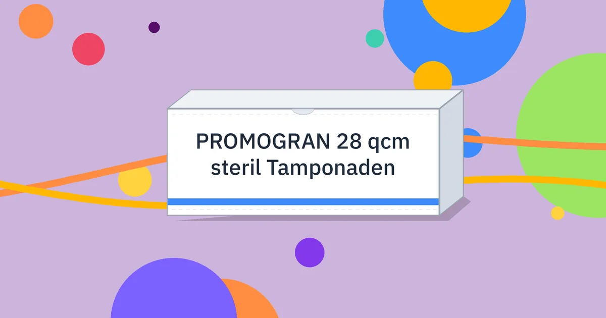 Symbolbild: Packung mit der Aufschrift PROMOGRAN 28 qcm steril Tamponaden (PZN 05123090) – Verfügbarkeit und Bezug in Apotheken in Frankfurt am Main