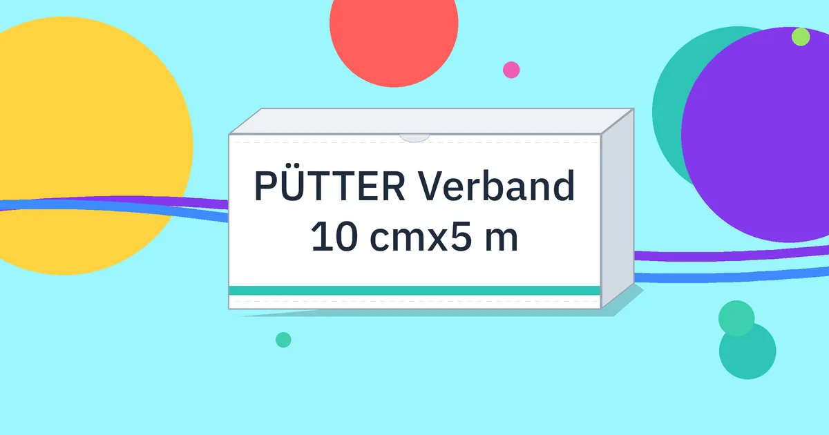 Symbolbild: Packung mit der Aufschrift PÜTTER Verband 10 cmx5 m (PZN 18716704) – Verfügbarkeit und Bezug in Apotheken in Frankfurt am Main