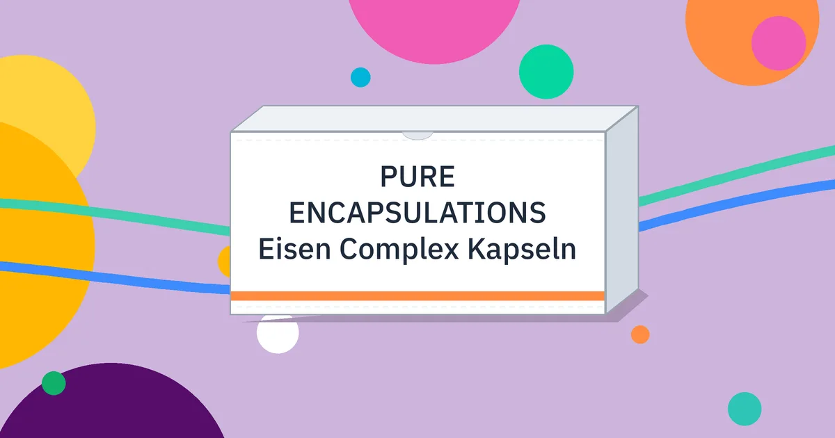 Symbolbild: Packung mit der Aufschrift PURE ENCAPSULATIONS Eisen Complex Kapseln (PZN 12584058) – Verfügbarkeit und Bezug in Apotheken in Frankfurt am Main