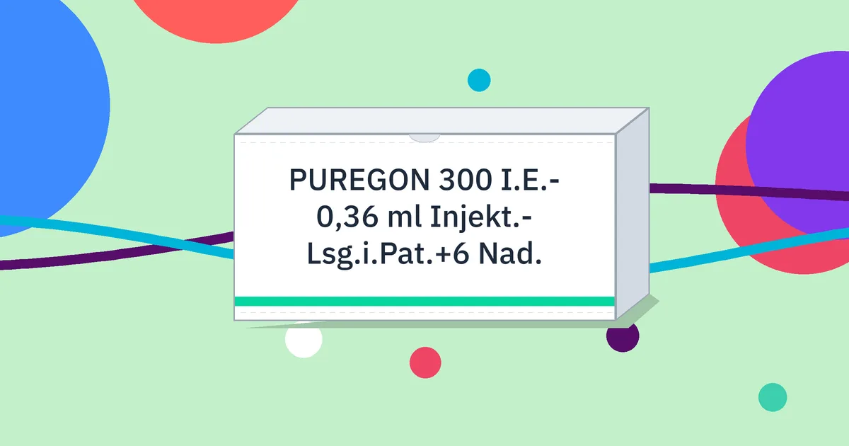 Symbolbild: Packung mit der Aufschrift PUREGON 300 I.E.-0,36 ml Injekt.-Lsg.i.Pat.+6 Nad. (PZN 07227089) – Verfügbarkeit und Bezug in Apotheken in Frankfurt am Main