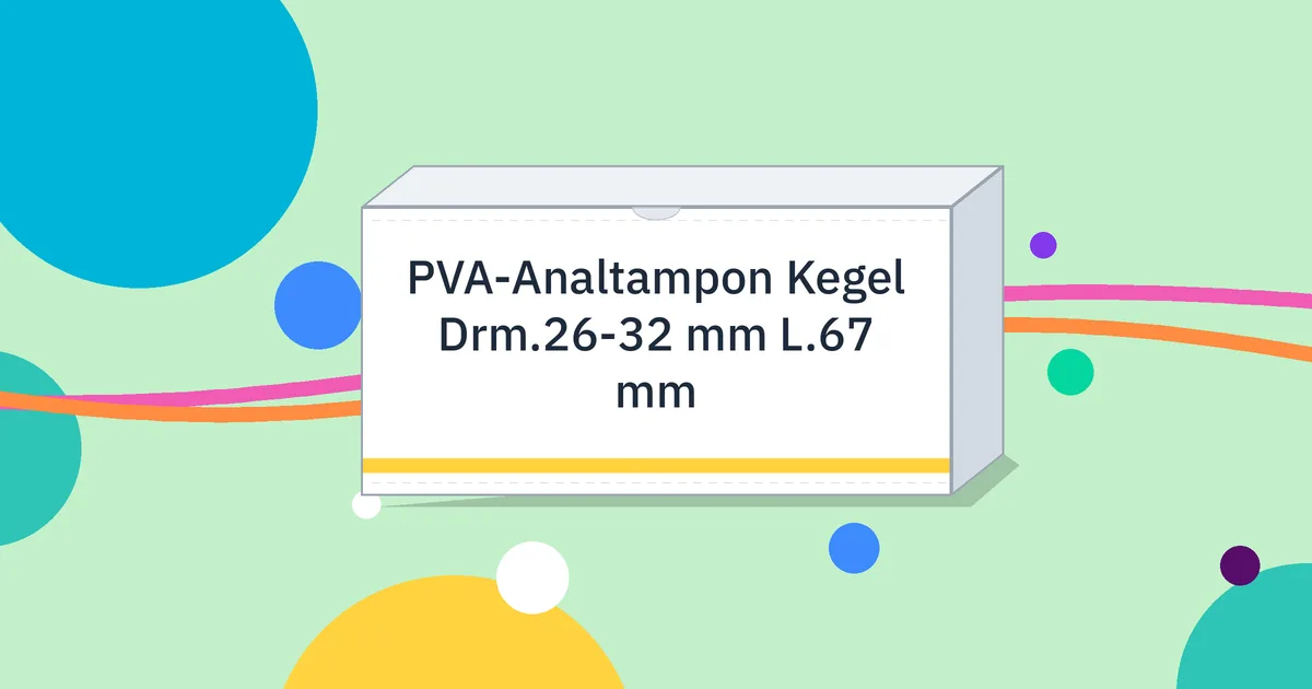 Symbolbild: Packung mit der Aufschrift PVA-Analtampon Kegel Drm.26-32 mm L.67 mm (PZN 12551596) – Verfügbarkeit und Bezug in Apotheken in Frankfurt am Main
