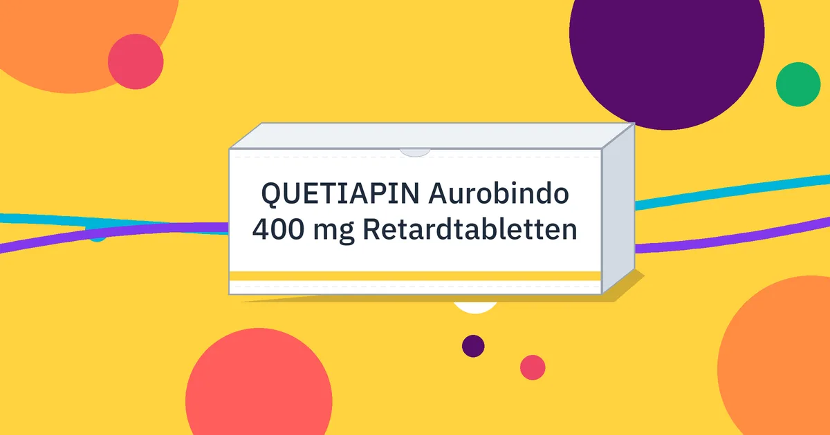 Symbolbild: Packung mit der Aufschrift QUETIAPIN Aurobindo 400 mg Retardtabletten (PZN 18428891) – Verfügbarkeit und Bezug in Apotheken in Frankfurt am Main