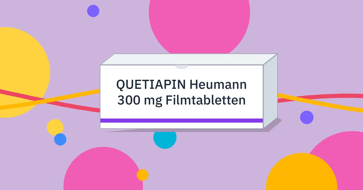 Symbolbild: Packung mit der Aufschrift QUETIAPIN Heumann 300 mg Filmtabletten (PZN 16785227) – Verfügbarkeit und Bezug in Apotheken in Frankfurt am Main