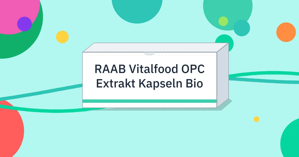 Symbolbild: Packung mit der Aufschrift RAAB Vitalfood OPC Extrakt Kapseln Bio (PZN 19731404) – Verfügbarkeit und Bezug in Apotheken in Frankfurt am Main